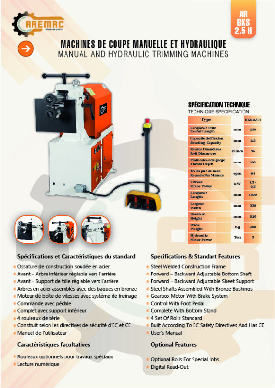 AR-BKS 2.5H Machines de coupe manuelle et hydraulique - Aremac ...
